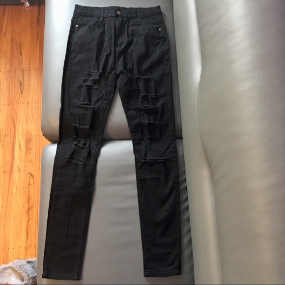 Jeans | Black High Waisted Cut Slit Ripped Skinny Jeans | Poshmark